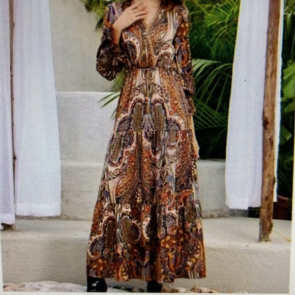 Dresses | Anany Paisley Boho Western Maxi Dress With Ornate Coin Accent ...